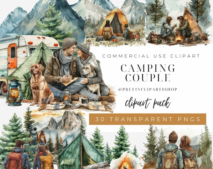 Camping Couple Clipart Bundle PNG Transparent Background Digital ...