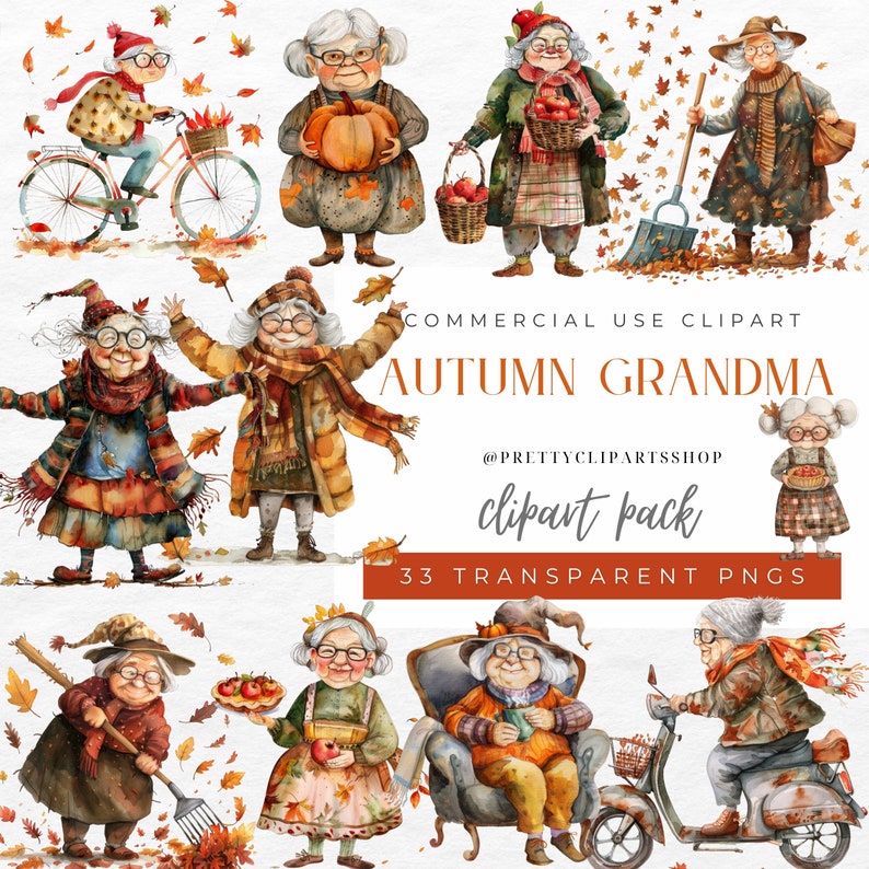 Autumn Granny Clipart: 33 Watercolor Old Ladies PNG (commercial Use) - Etsy