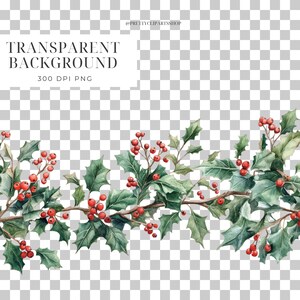 Watercolor Christmas Holly Clipart, Christmas Wreath PNG, Commercial ...