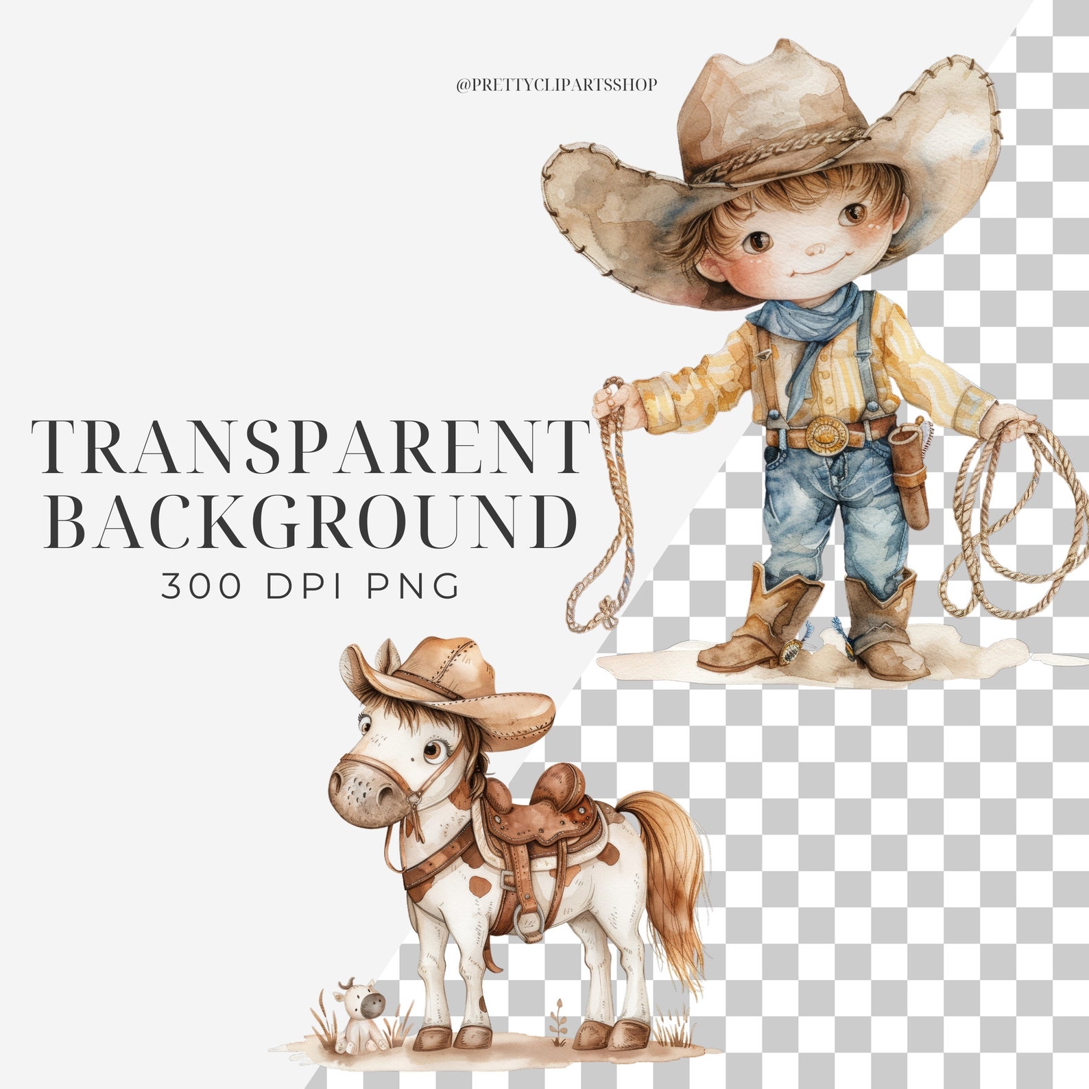 Watercolor Cowboy Clipart: Wild West PNG Graphics (digital Download) - Etsy