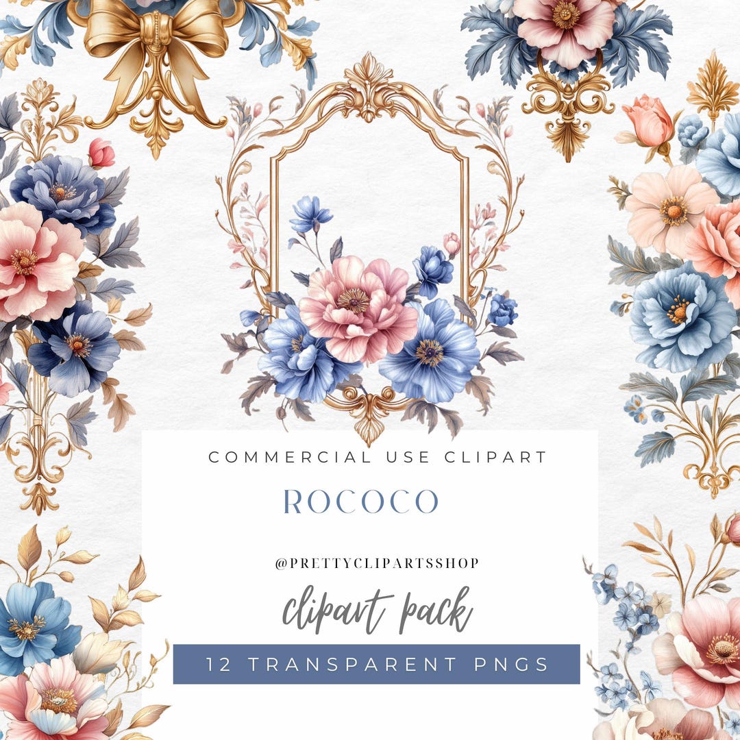 Rococo Florals Borders PNG Clipart Wedding Crest Botanical Illustration ...