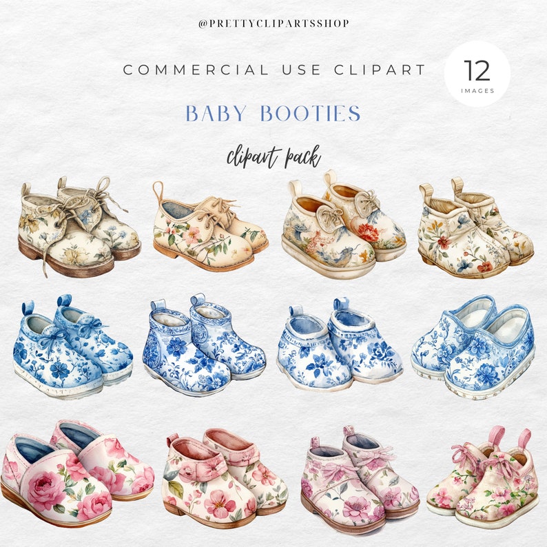 Cute Watercolor Baby Booties PNG Clipart Set for Commercial Use, Baby ...