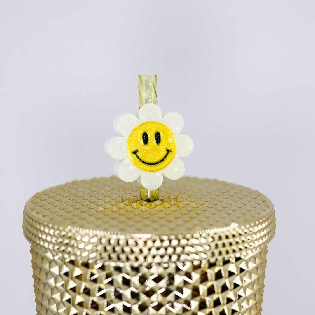 Daisy Smiley Face Straw Topper: Starbucks & Stanley Cup Accessory - Etsy