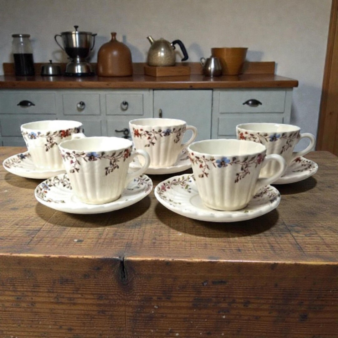 5 Spode Copeland Wicker Dale Coffee Cups Saucers 10 Pieces England ...