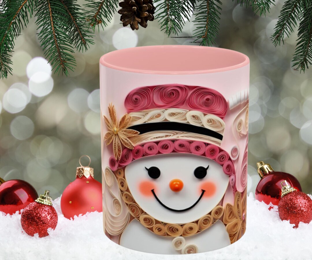 Snowmen Mug/quilling Effect Mug/quilling Paper Mug/paper Quilled Style ...