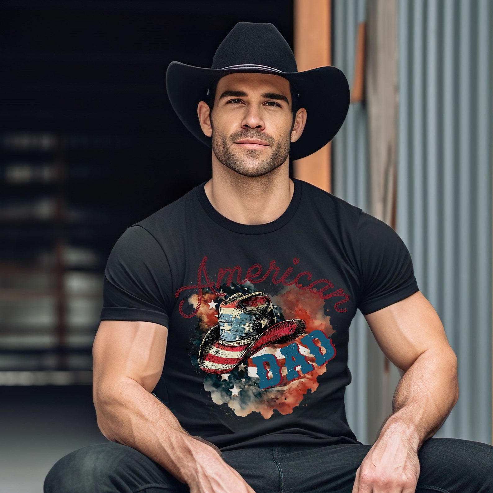 American Cowboy Western Dad Tshirt/distressed Cowboy America Dad Shirt ...