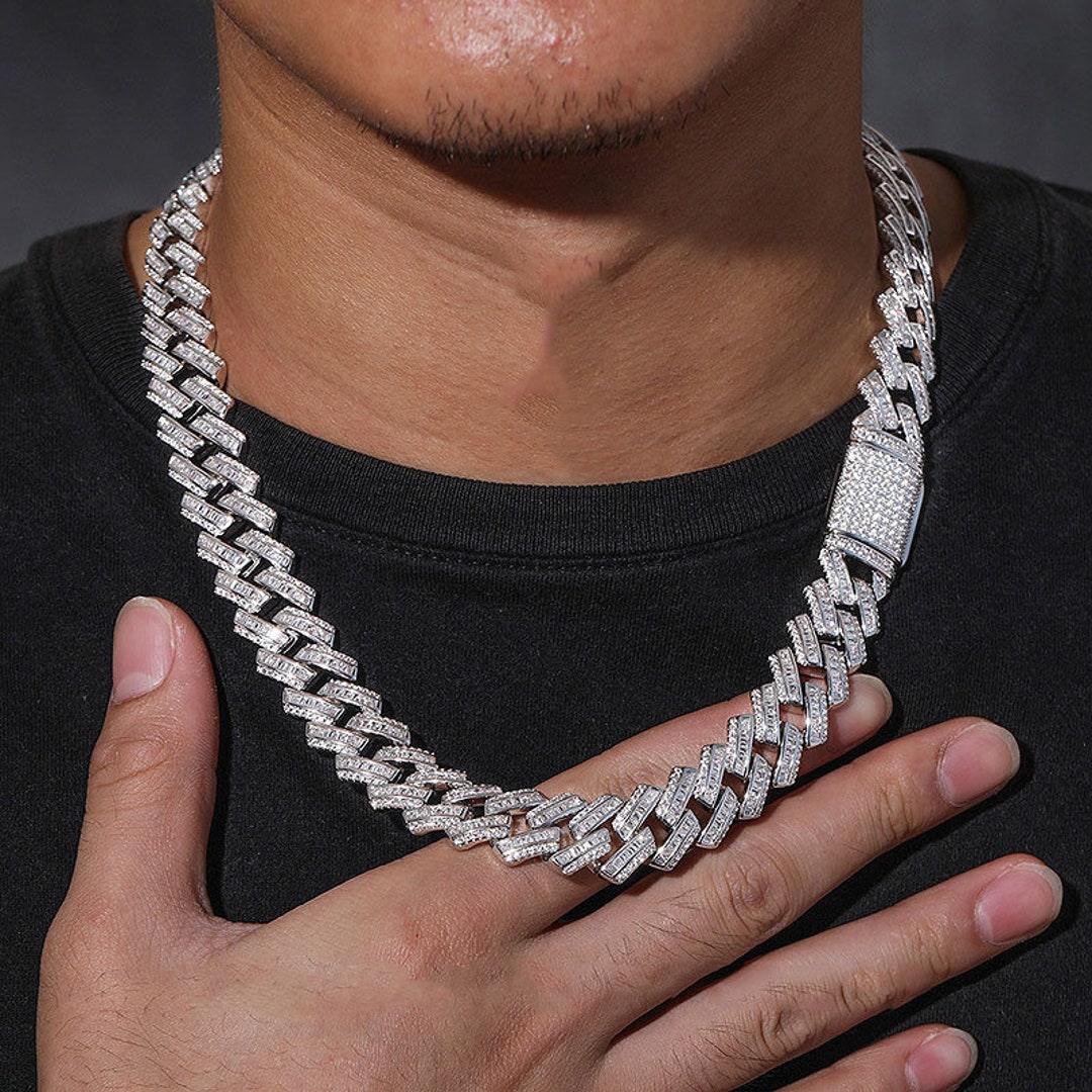 18K White Gold Plated, 16mm Cuban Link Chain, Inlaid With 5A Zircons ...