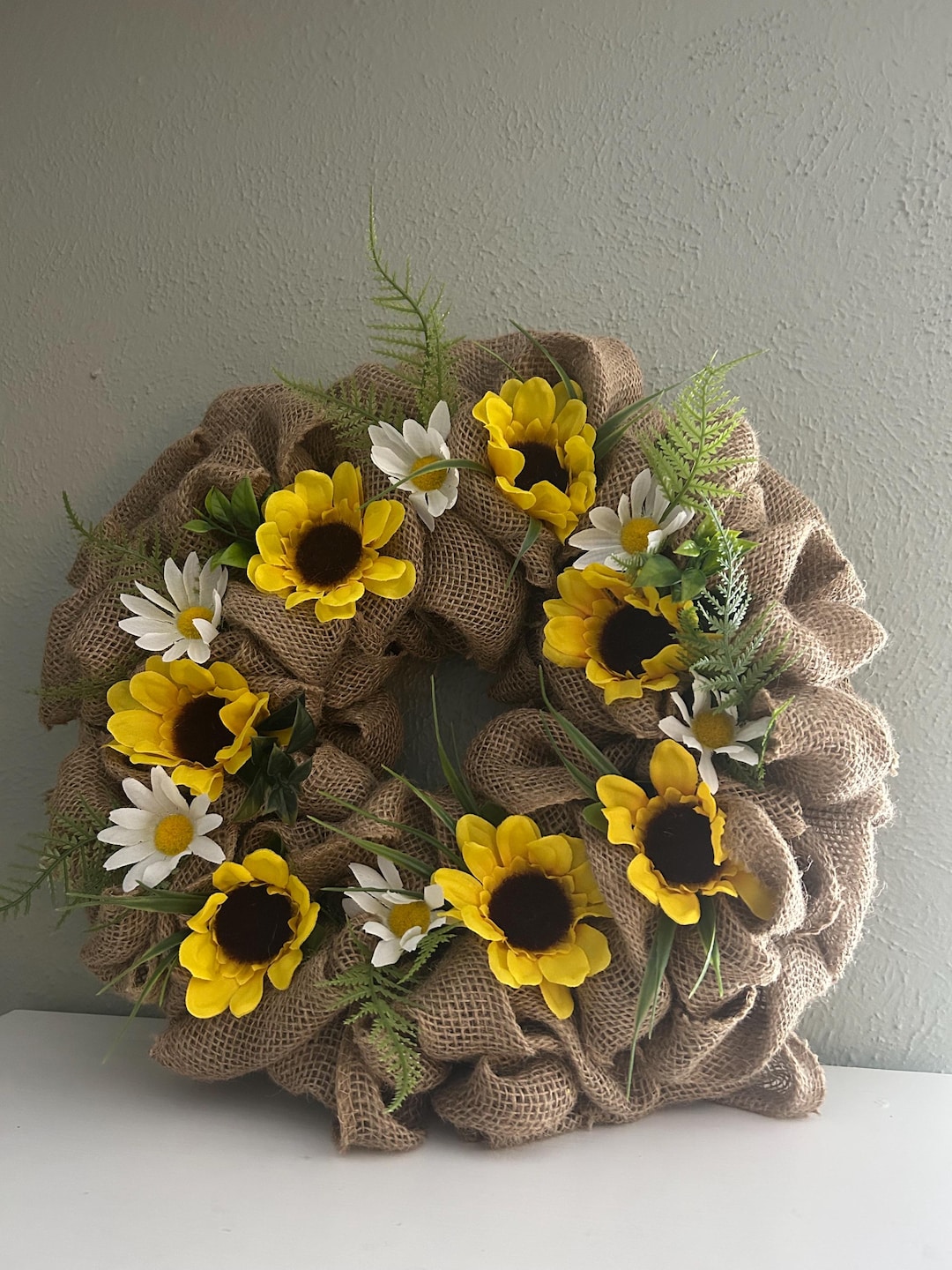 Natural Burlap Wreath With Sunflowers and Daisies - Etsy