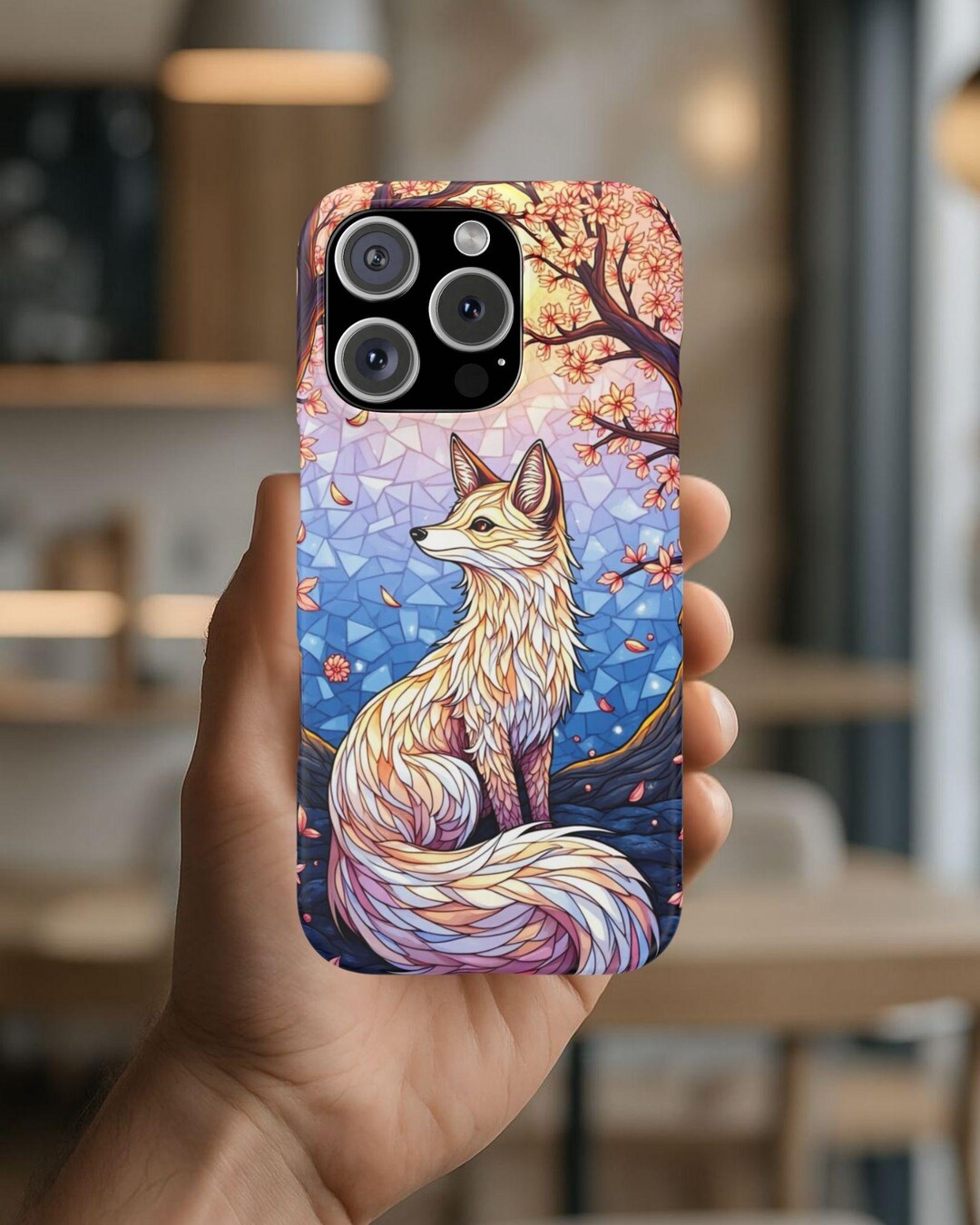 Blue Kitsune Fox Phone Case – Japanese Art Stained Glass Aesthetic ...