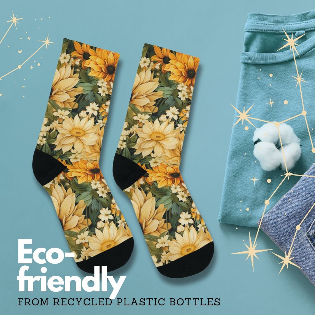 Boho Sunflower Socks, Cottagecore Socks, Recycled Socks, Nature Lover ...