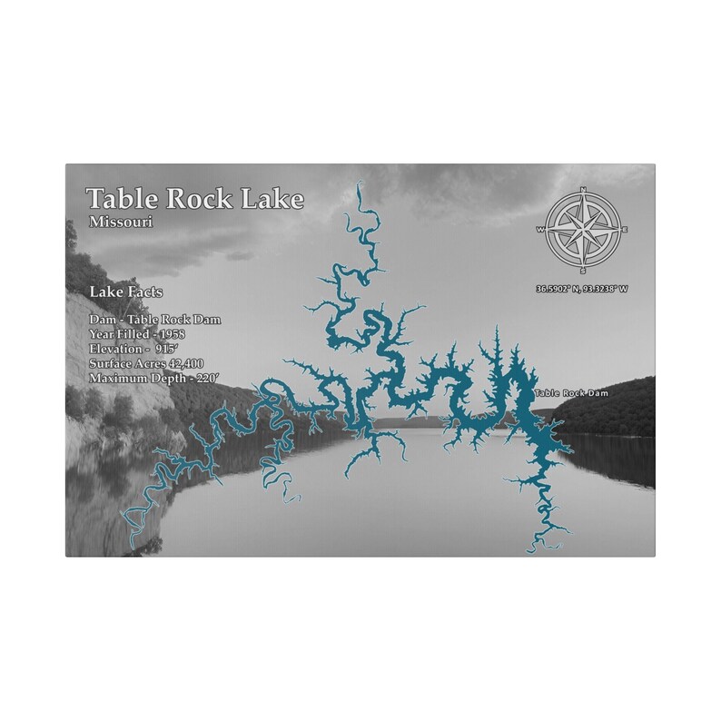 Table Rock Lake Map Black and White - Etsy