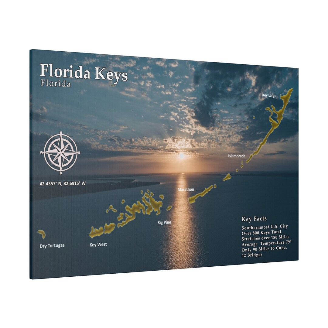Florida Keys Map Sunset Background. - Etsy