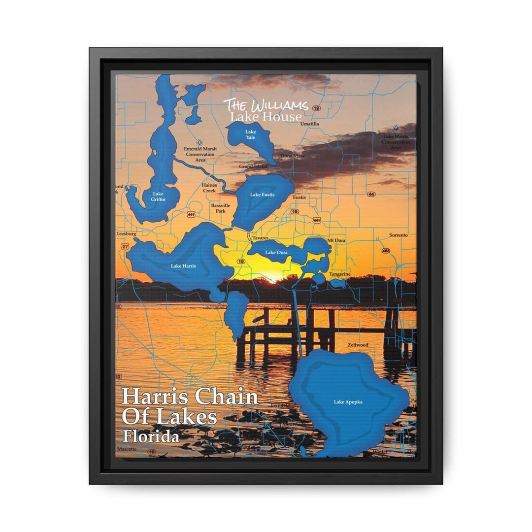 Harris Chain of Lakes Wall Map Florida Framed Canvas Wall Decor - Lake ...