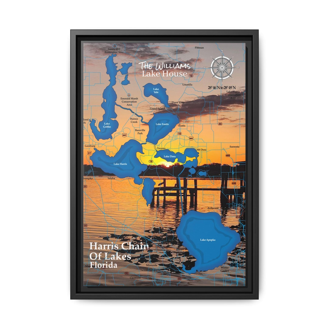 Harris Chain of Lakes 11" X 14" Wall Map Florida Framed Canvas Wall ...