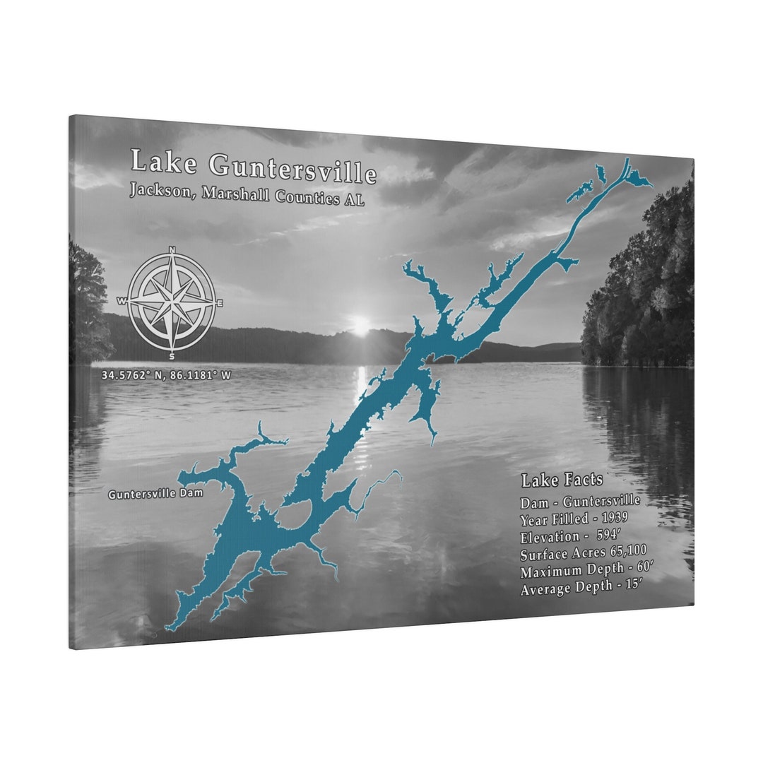 Lake Guntersville Lake Map Canvas Art Gifts for Lake House Gifts for ...