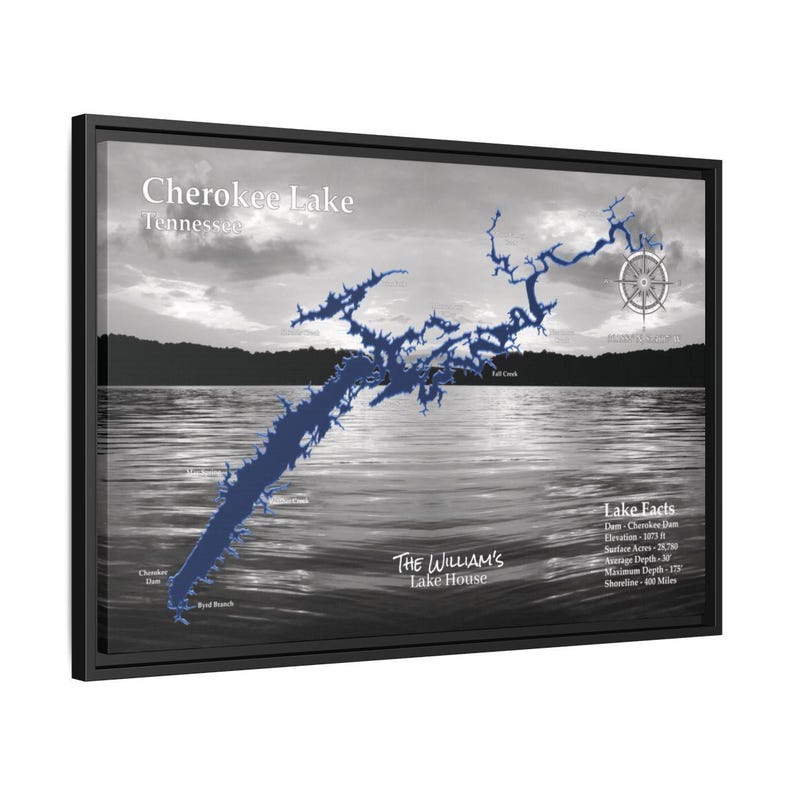 Lake Cherokee Lake Map Framed Canvas Wall Art Prints for Lake House ...
