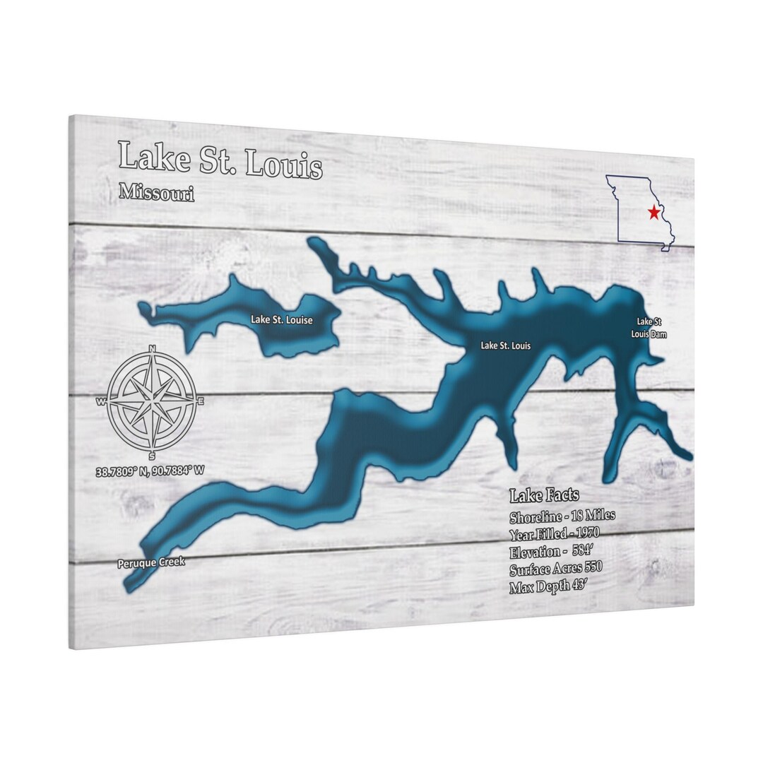 Lake St. Louis Map Wall Art on HD Canvas, Detailed Lake Map Print for ...