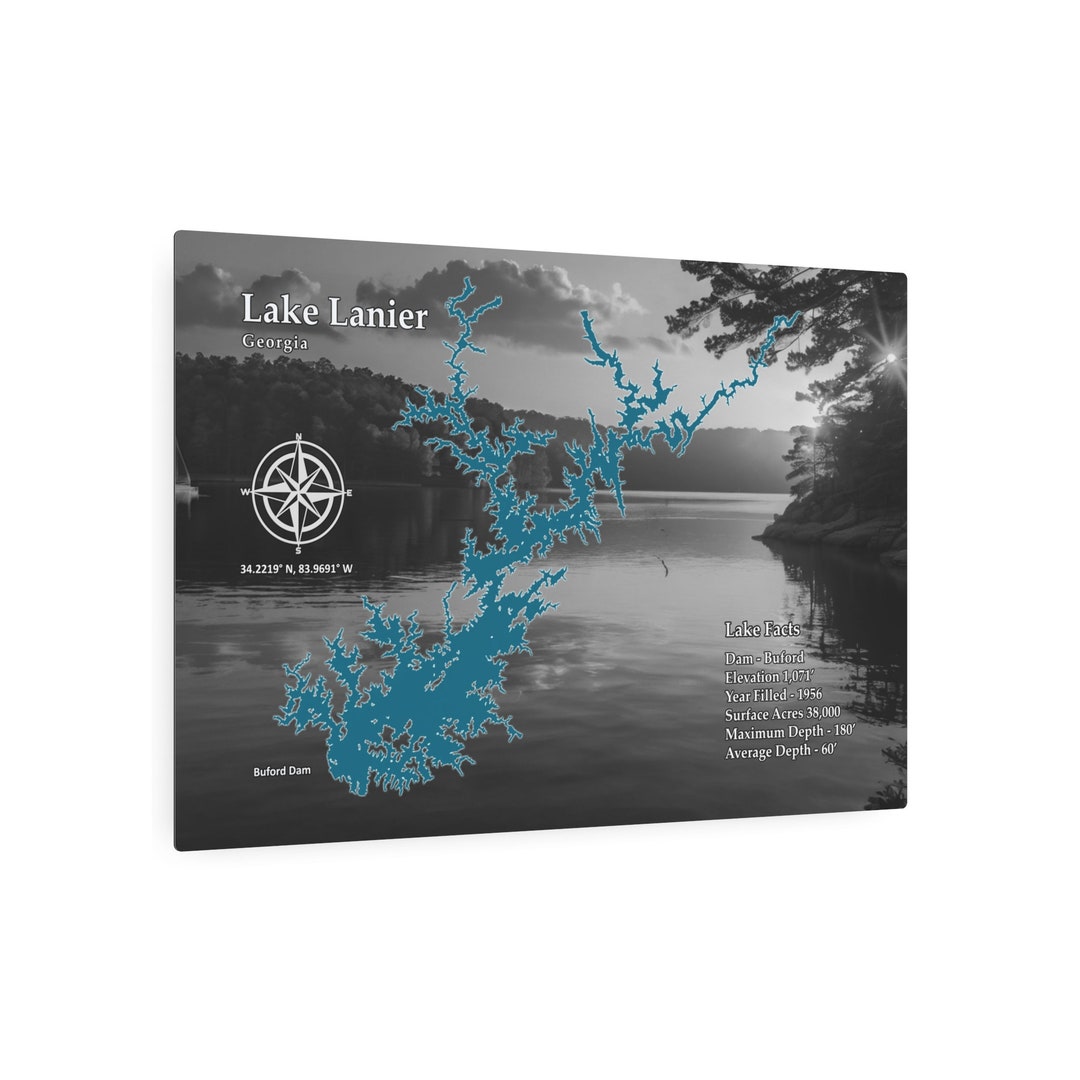 Lake Lanier Metal Art Lake Map B&W Design - Etsy