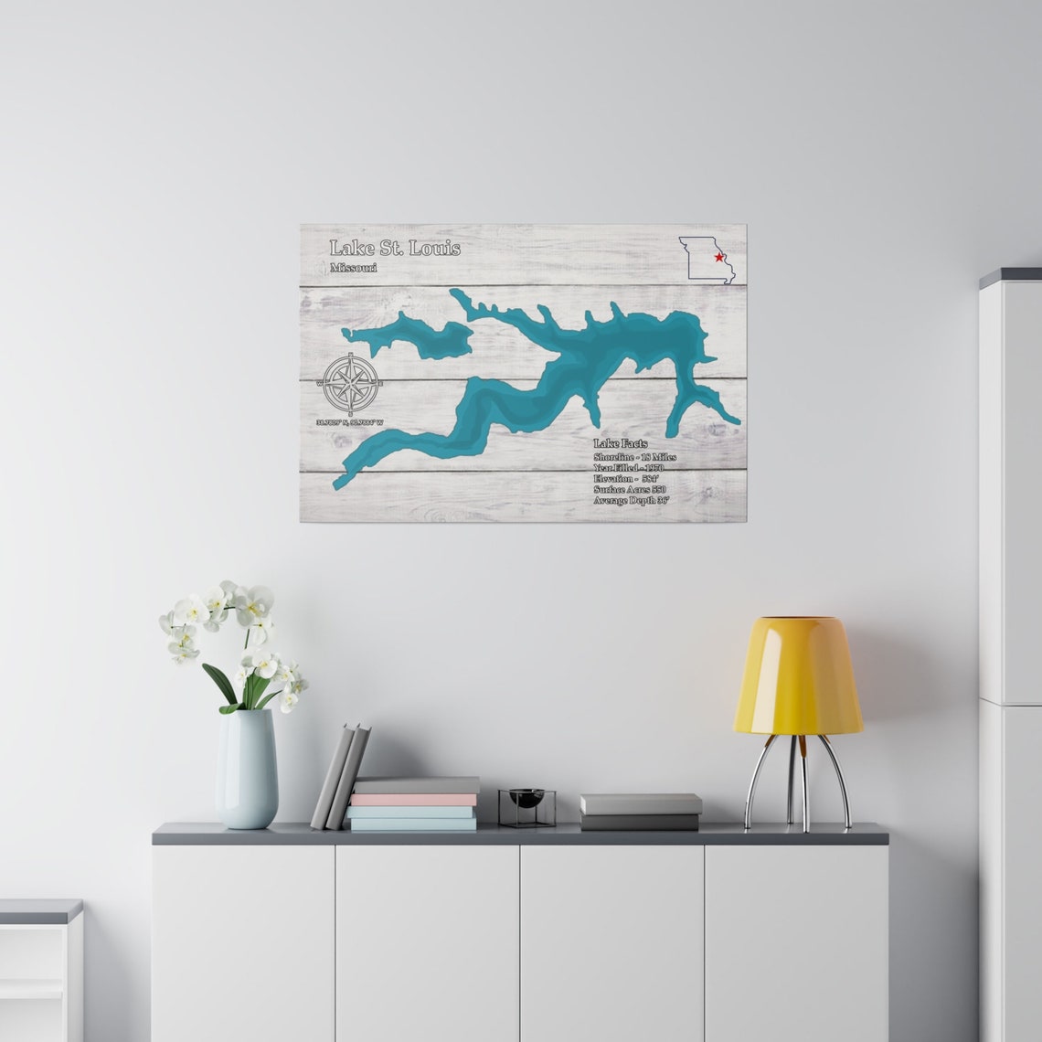 Lake St Louis Lake Map Wood Background - Etsy