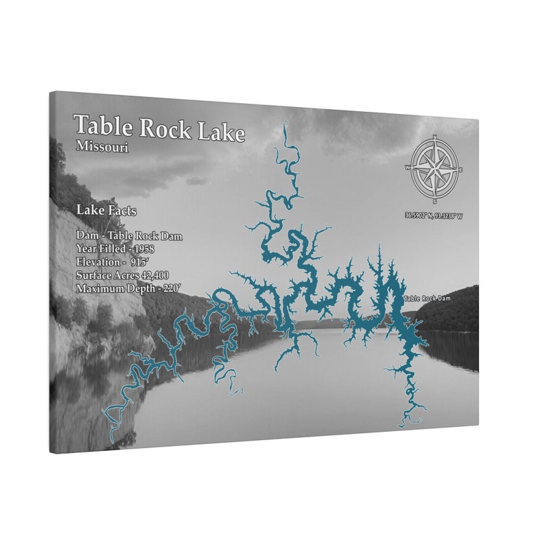 Table Rock Lake Map Black and White - Etsy
