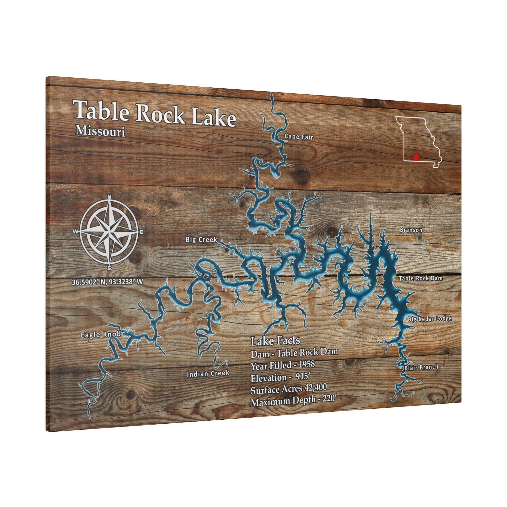 Table Rock Lake Map Table Rock Lake Wall Map Table Rock Lake Canvas ...