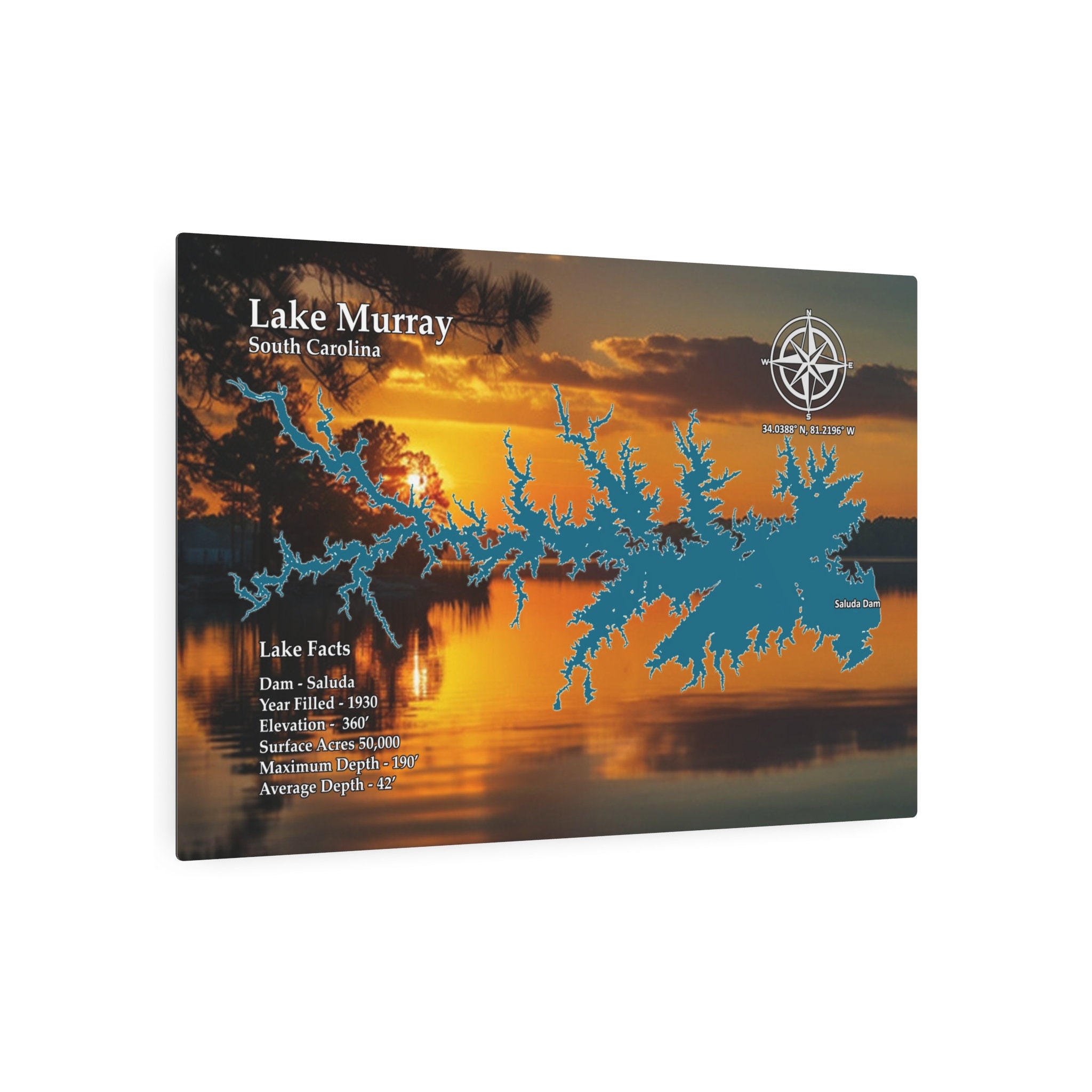 Lake Murray Metal Art Lake Map Sunset Design - Etsy