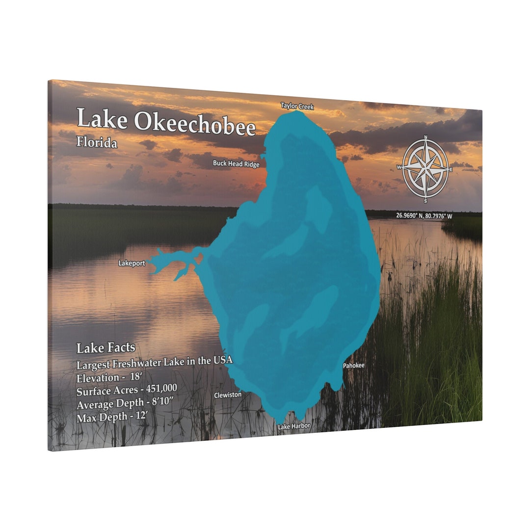 Lake Okeechobee Lake Map Sunset Design - Etsy