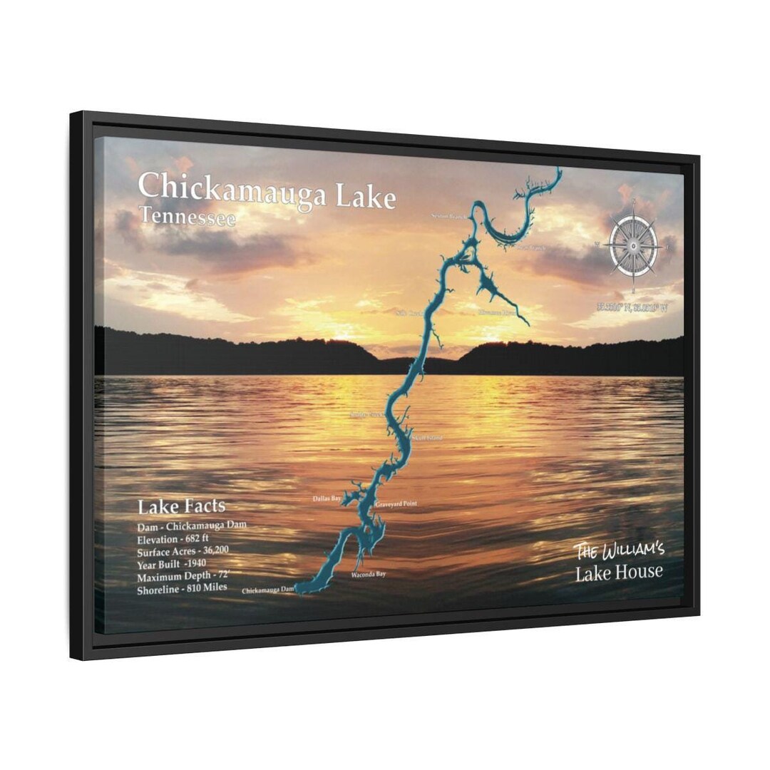 Lake Chickamauga Facts Map Personalized Lake House Canvas Wall Art ...