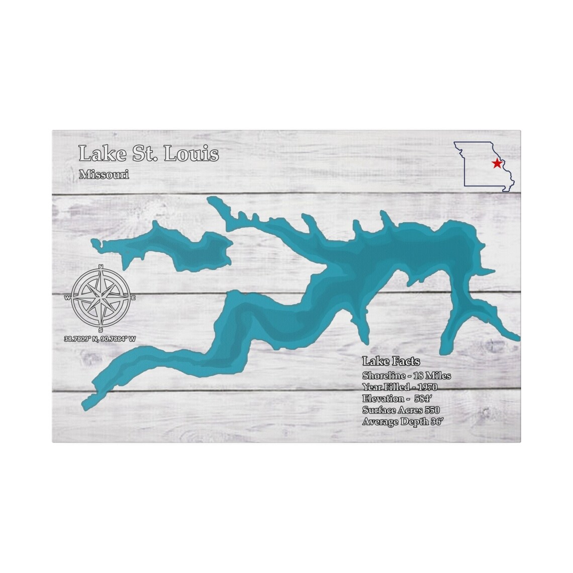 Lake St Louis Lake Map Wood Background - Etsy