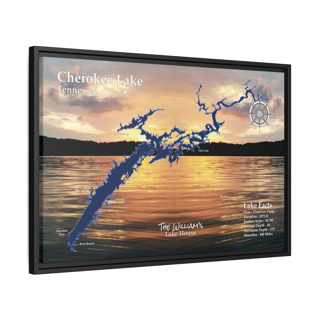 Lake Cherokee Lake Map Framed Canvas Wall Art Prints for Lake House ...
