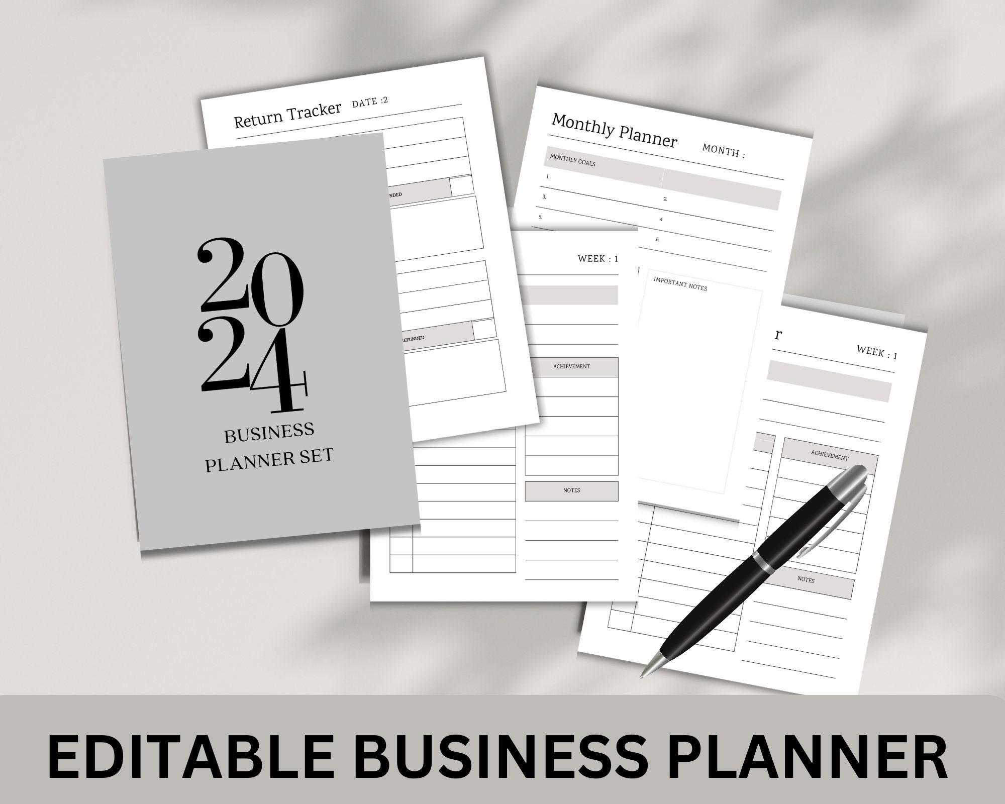 Editable Business Planner, Minimalist Planner, Printable Business ...