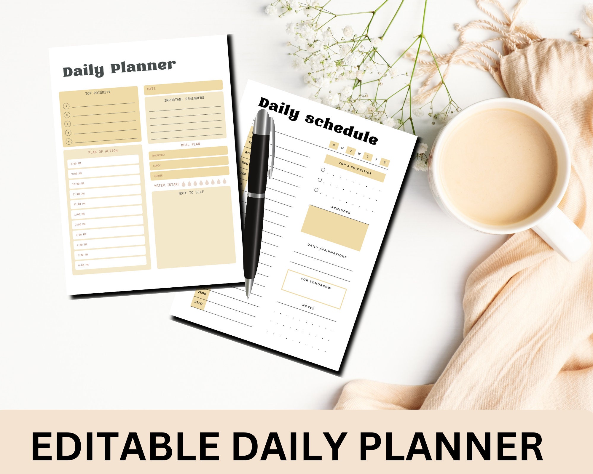 Editable Daily Planner, Printable Instant Download, Minimalist Daily ...