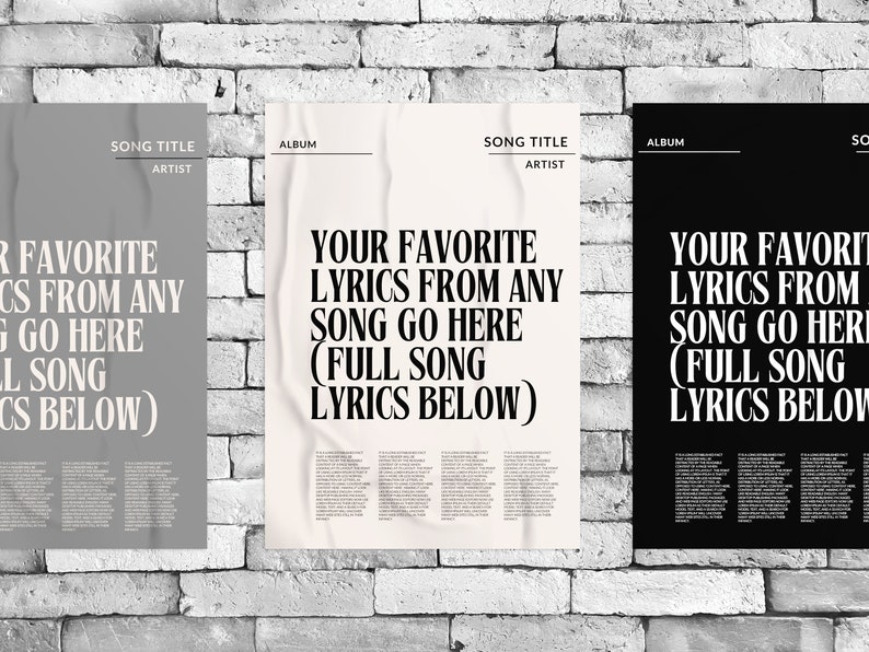 DIGITAL DOWNLOAD Custom Lyric Poster Personalized Wall Art Customized ...