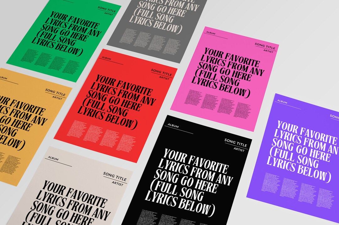 UNFRAMED Personalized Music Poster, Custom Lyrics Print, Colorful Wall ...