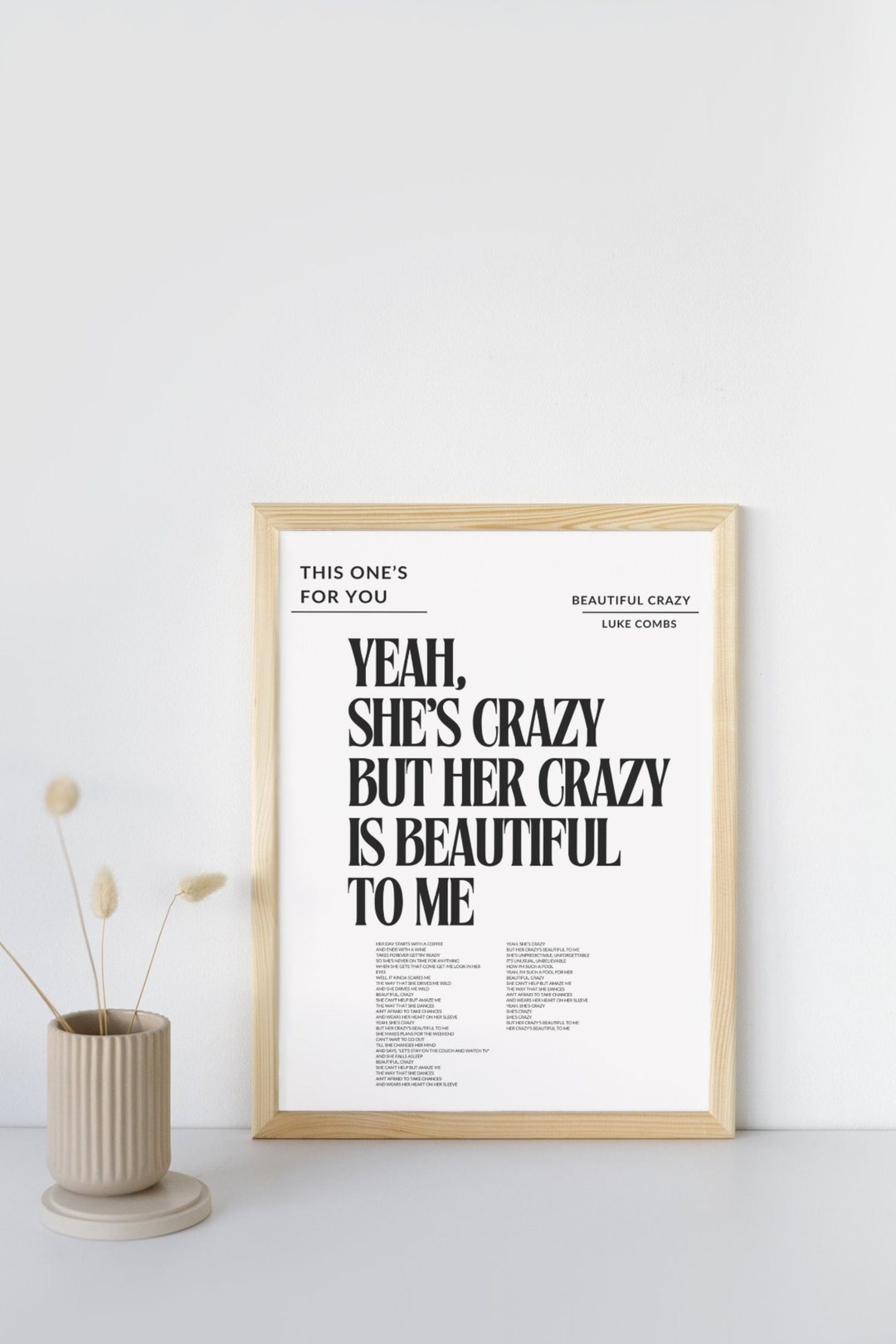 Beautiful Crazy DIGITAL DOWNLOAD Music Lyric Touching Gift Song Lyrics ...