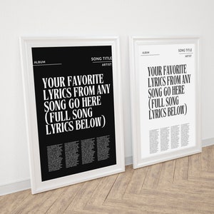 DIGITAL DOWNLOAD Custom Lyric Poster | Personalized Wall Art ...