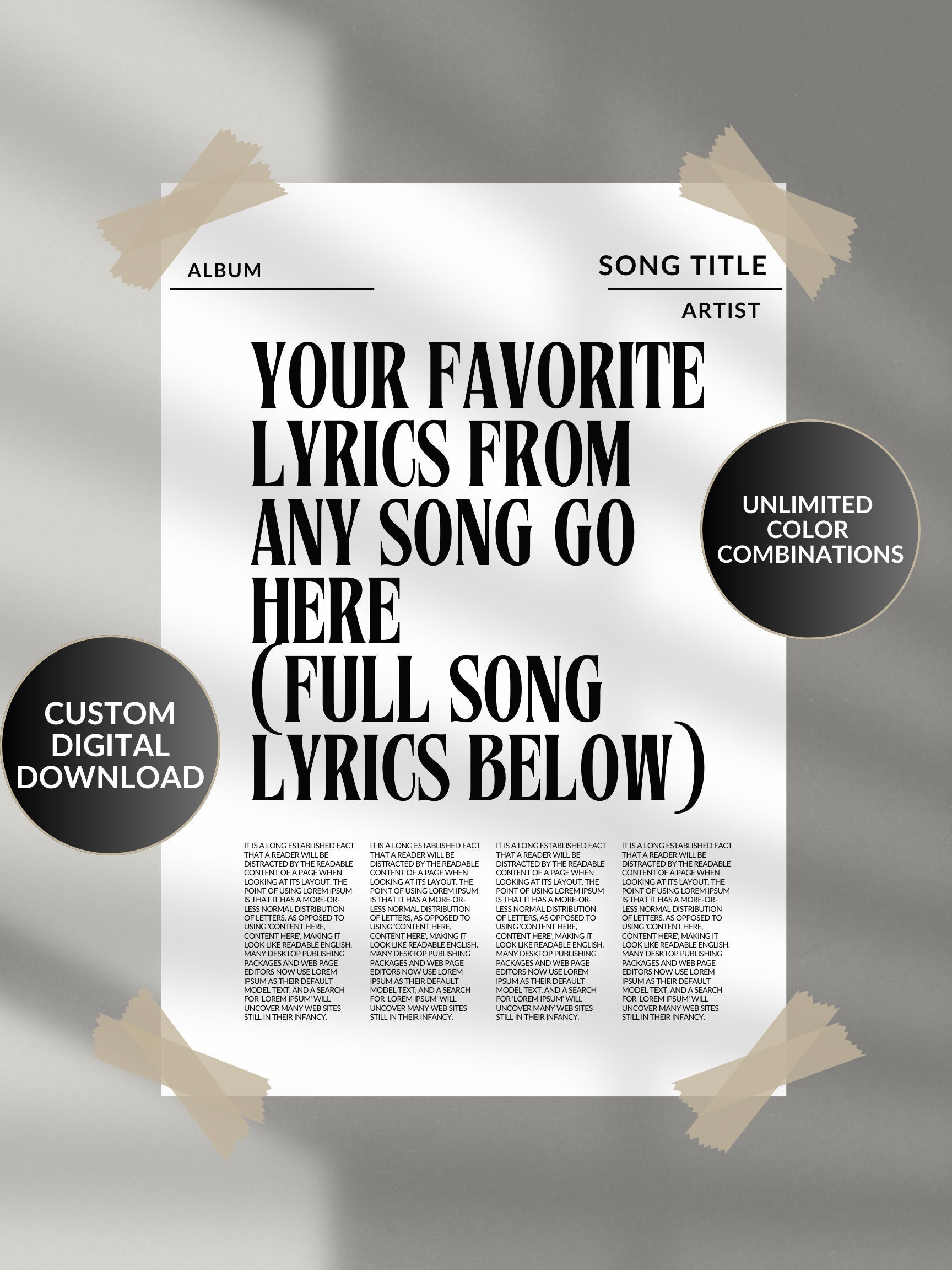 DIGITAL DOWNLOAD Custom Lyric Poster | Personalized Wall Art ...