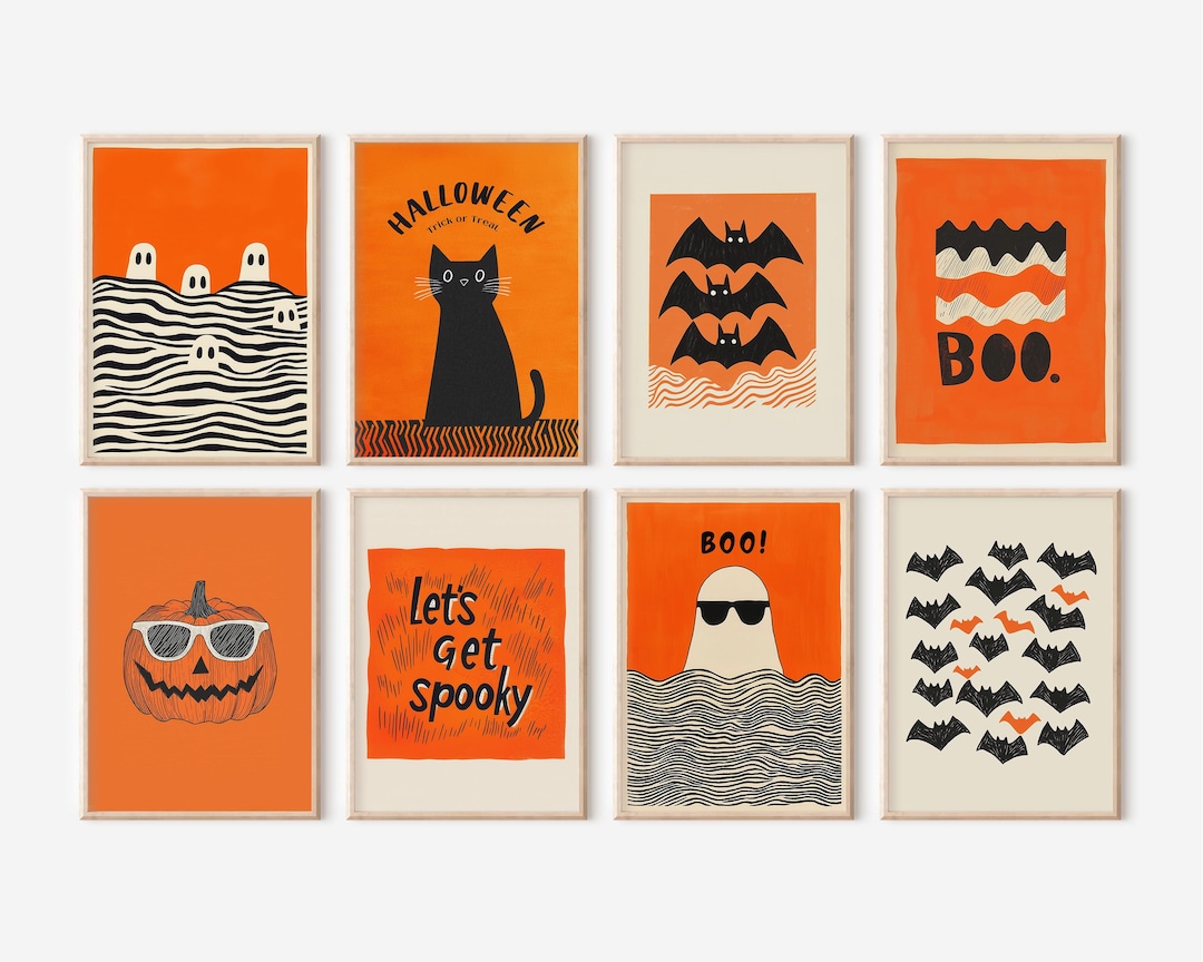 Fun and Spooky Halloween Printable Decor / Set of 8 Digital Prints ...