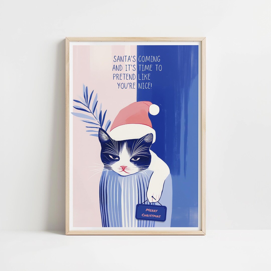 Funny Christmas Cat Poster - Instant Download, Merry Christmas Wall Art ...