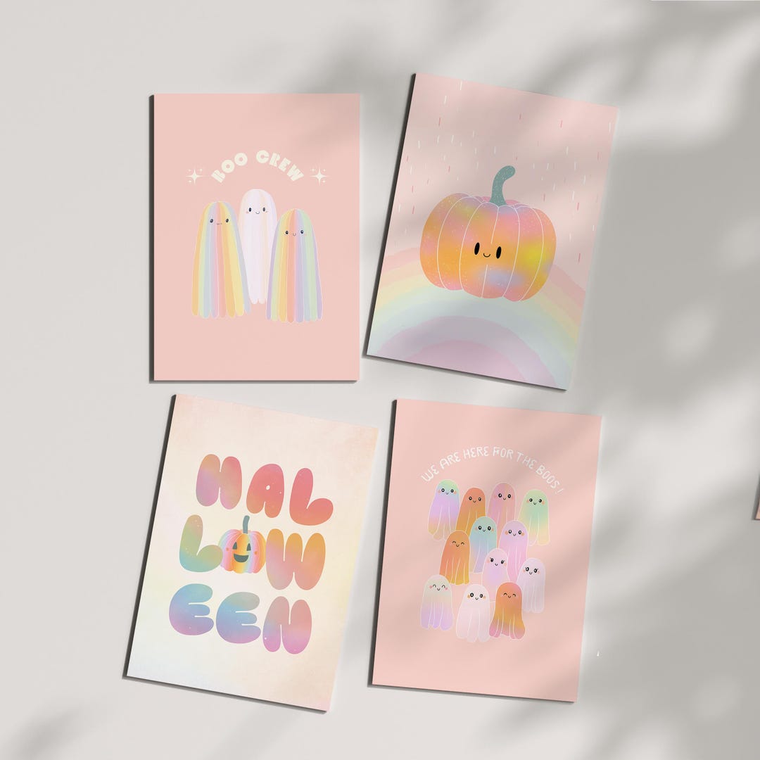 Pastel Halloween Printable Set of 4, Cute Classroom Wall Art, Teacher ...