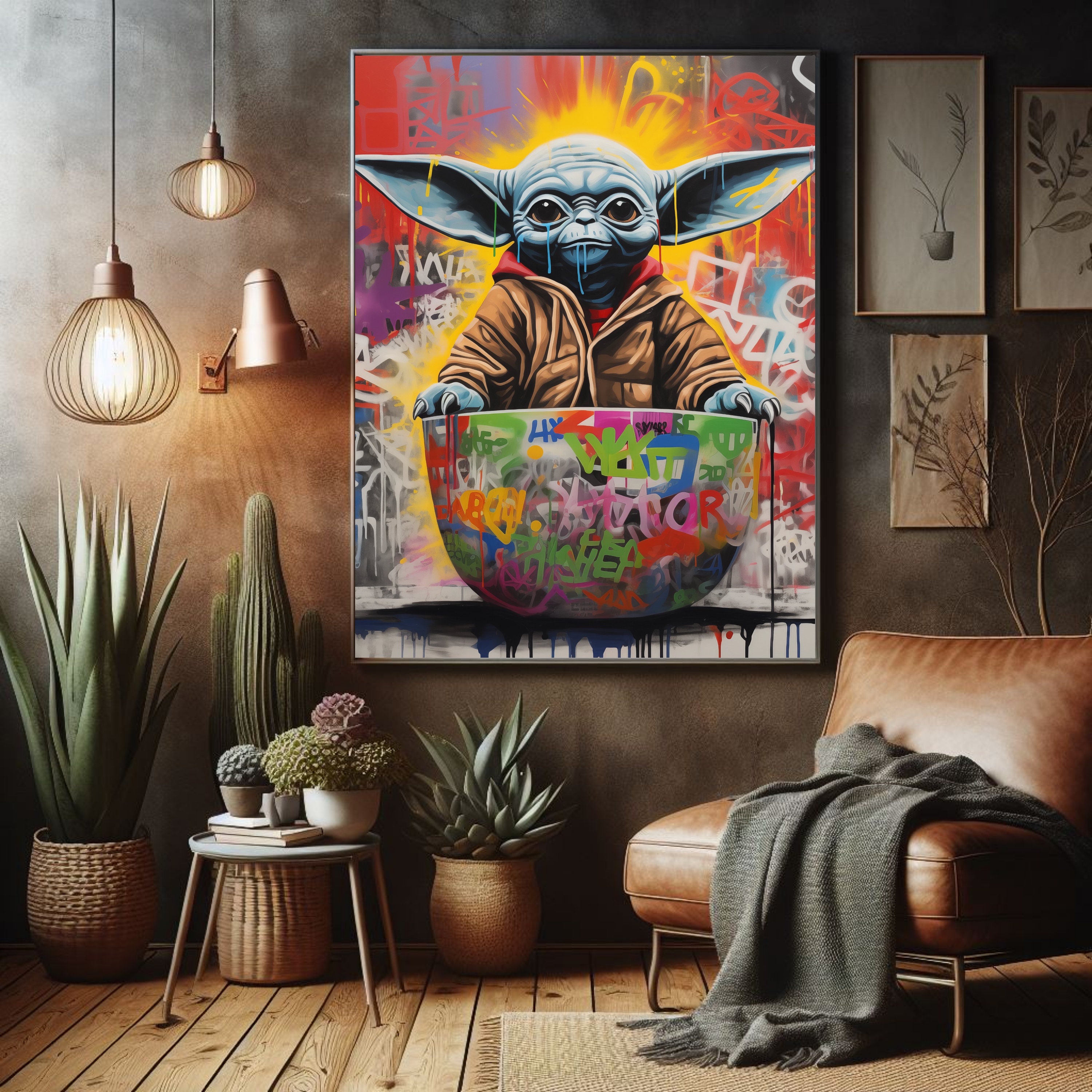 Graffiti Baby Yoda Art: Vibrant Street Art With Yoda in Hoodie Modern ...