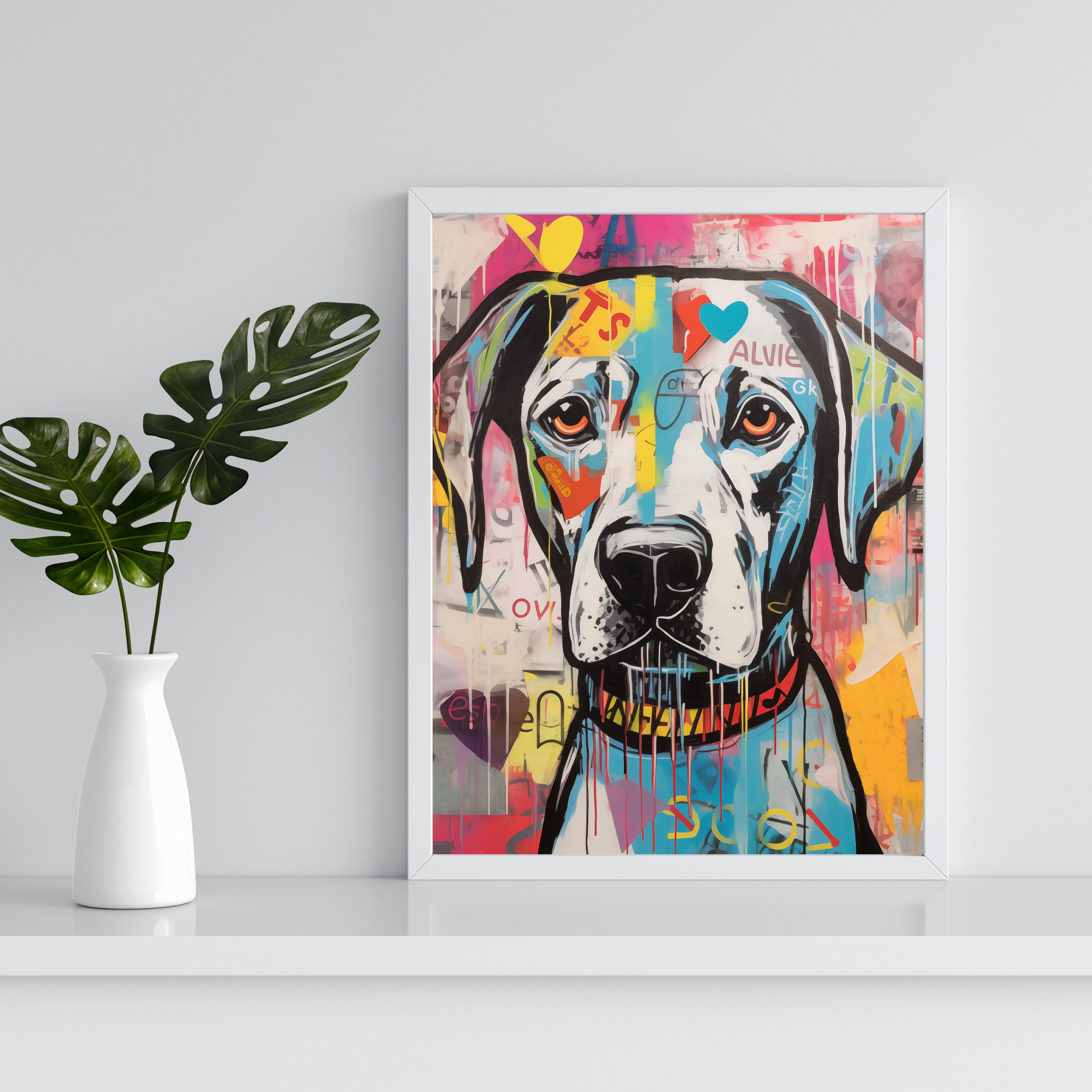 Graffiti Dog Art Vibrant Urban Canine Canvas Colourful Street Art Print ...