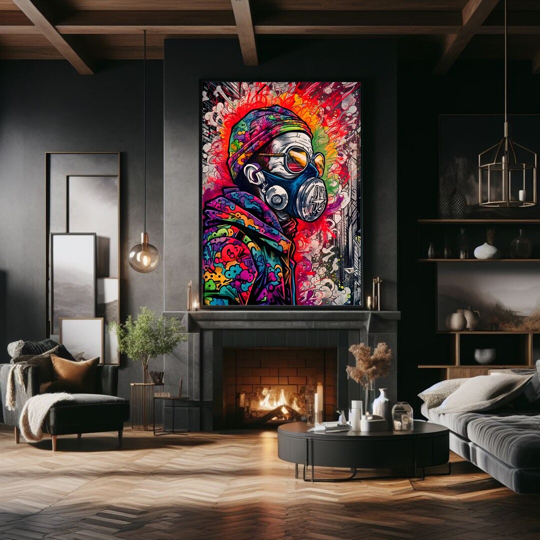Abstract Gas Mask Portrait: Energetic and Colorful Street Art ...