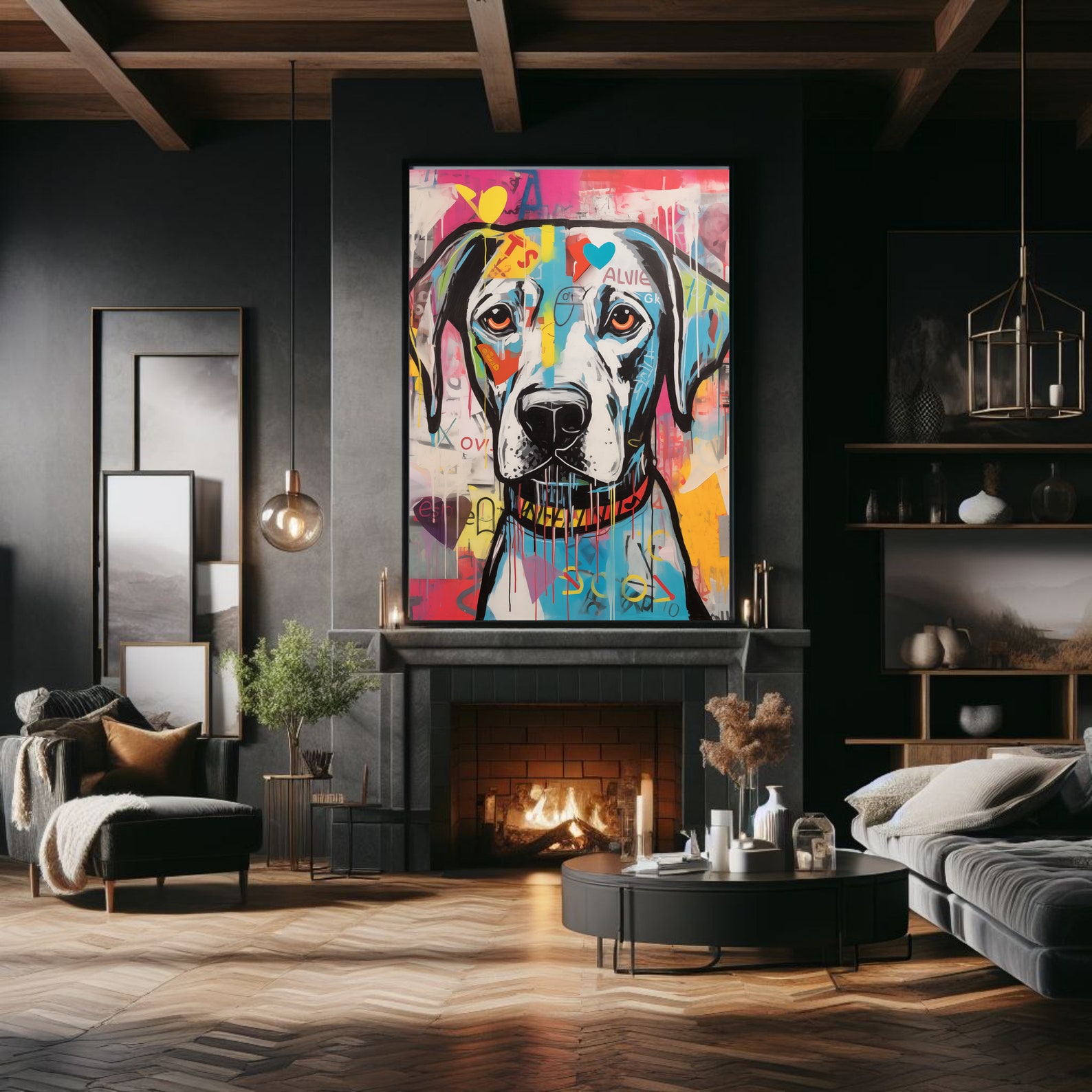 Graffiti Dog Art Vibrant Urban Canine Canvas Colourful Street Art Print ...