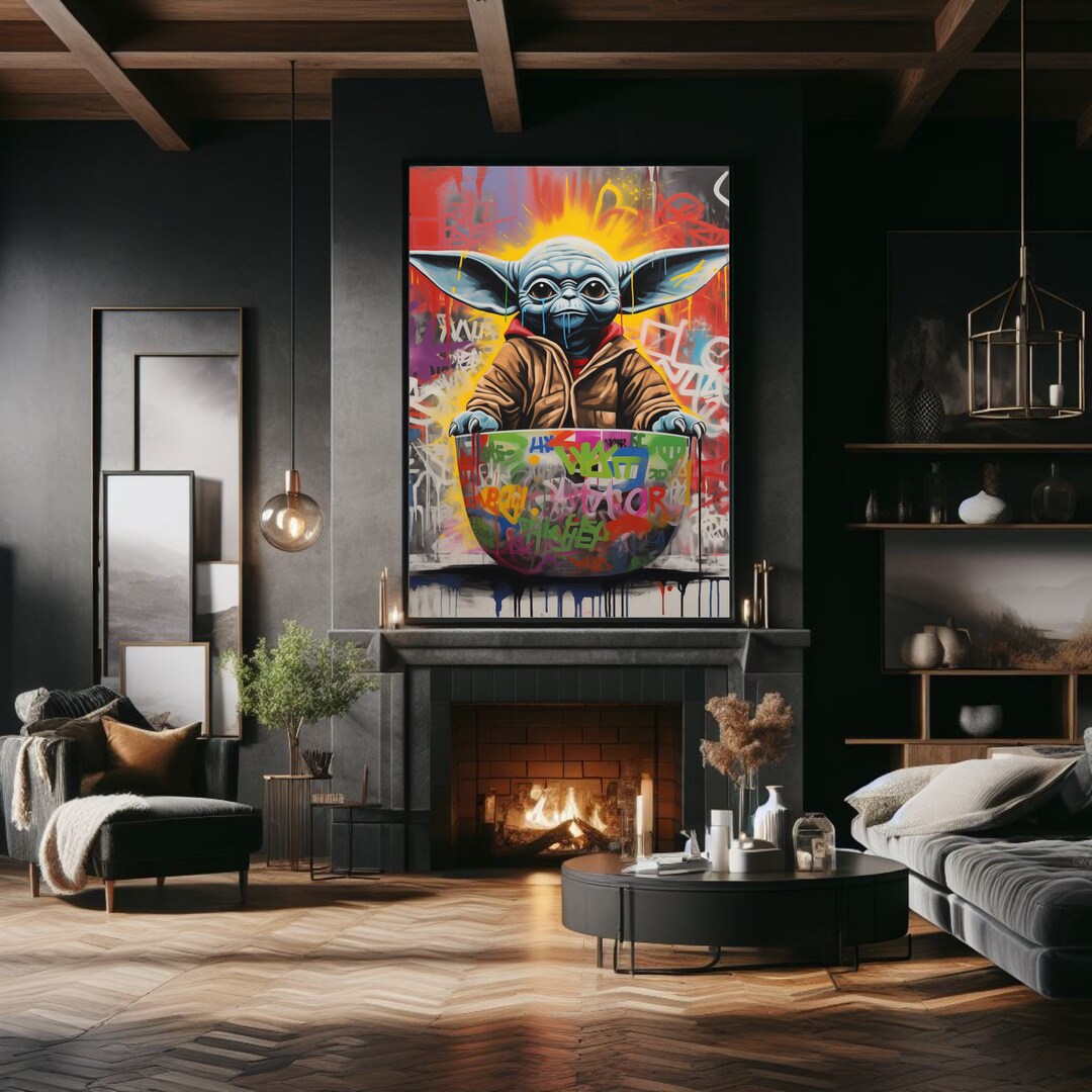 Graffiti Baby Yoda Art: Vibrant Street Art With Yoda in Hoodie Modern ...