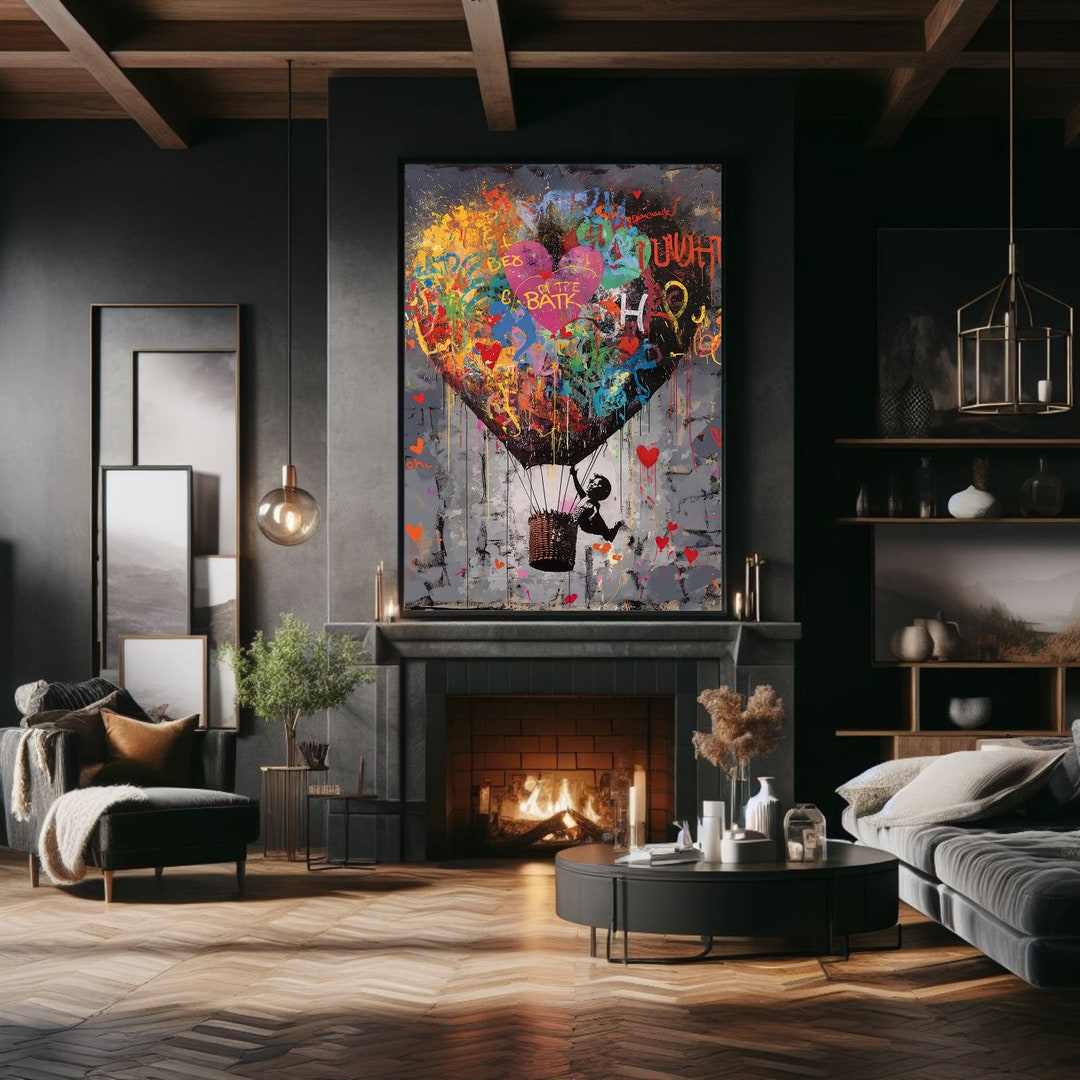 Colorful Heart Balloon Graffiti Canvas Art - Urban Street Style Wall ...