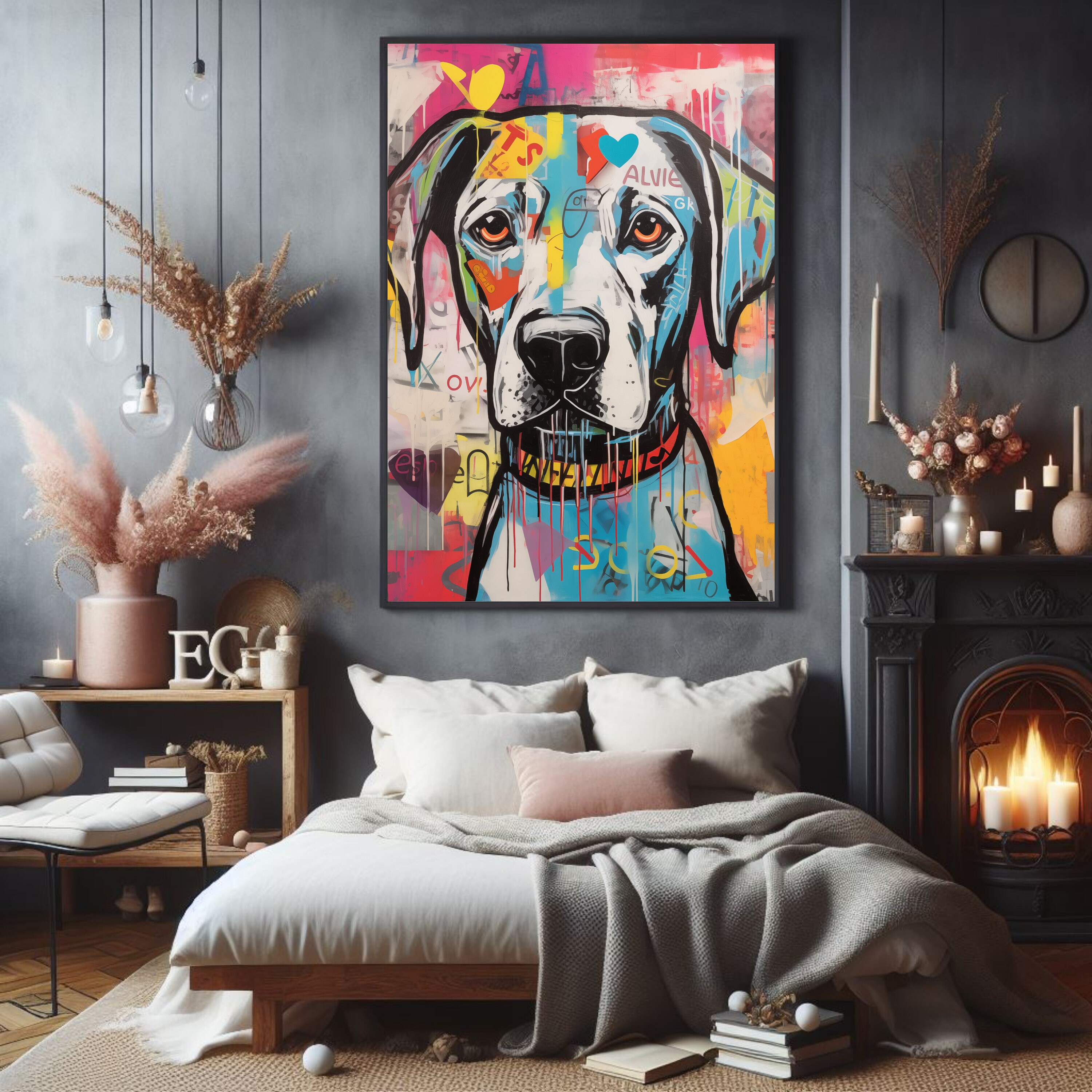 Graffiti Dog Art Vibrant Urban Canine Canvas Colourful Street Art Print ...