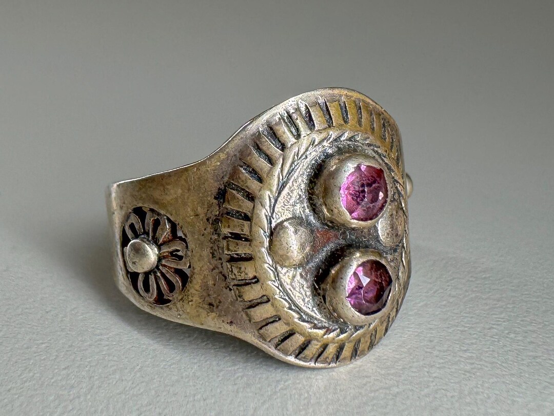 Soviet Vintage Sterling Silver Ring With Two Red Zircon .silver Ring ...