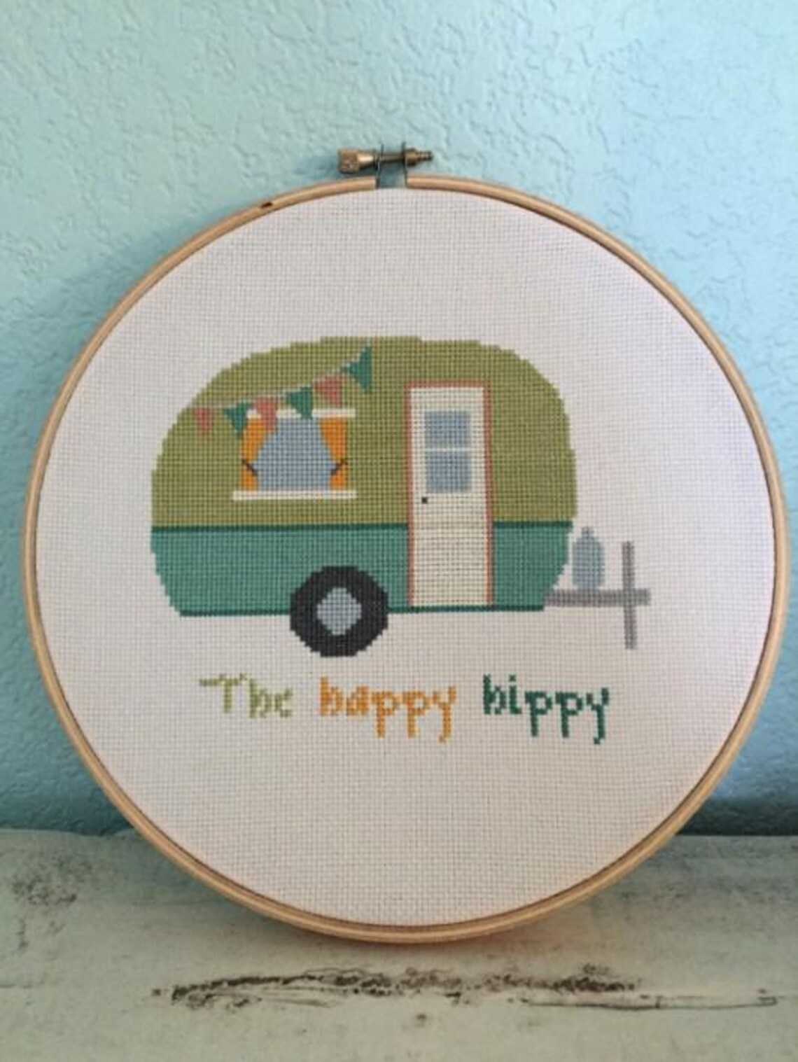 The Happy Hippy RV Camping Camper Camp Counted Cross Stitch Pattern ...