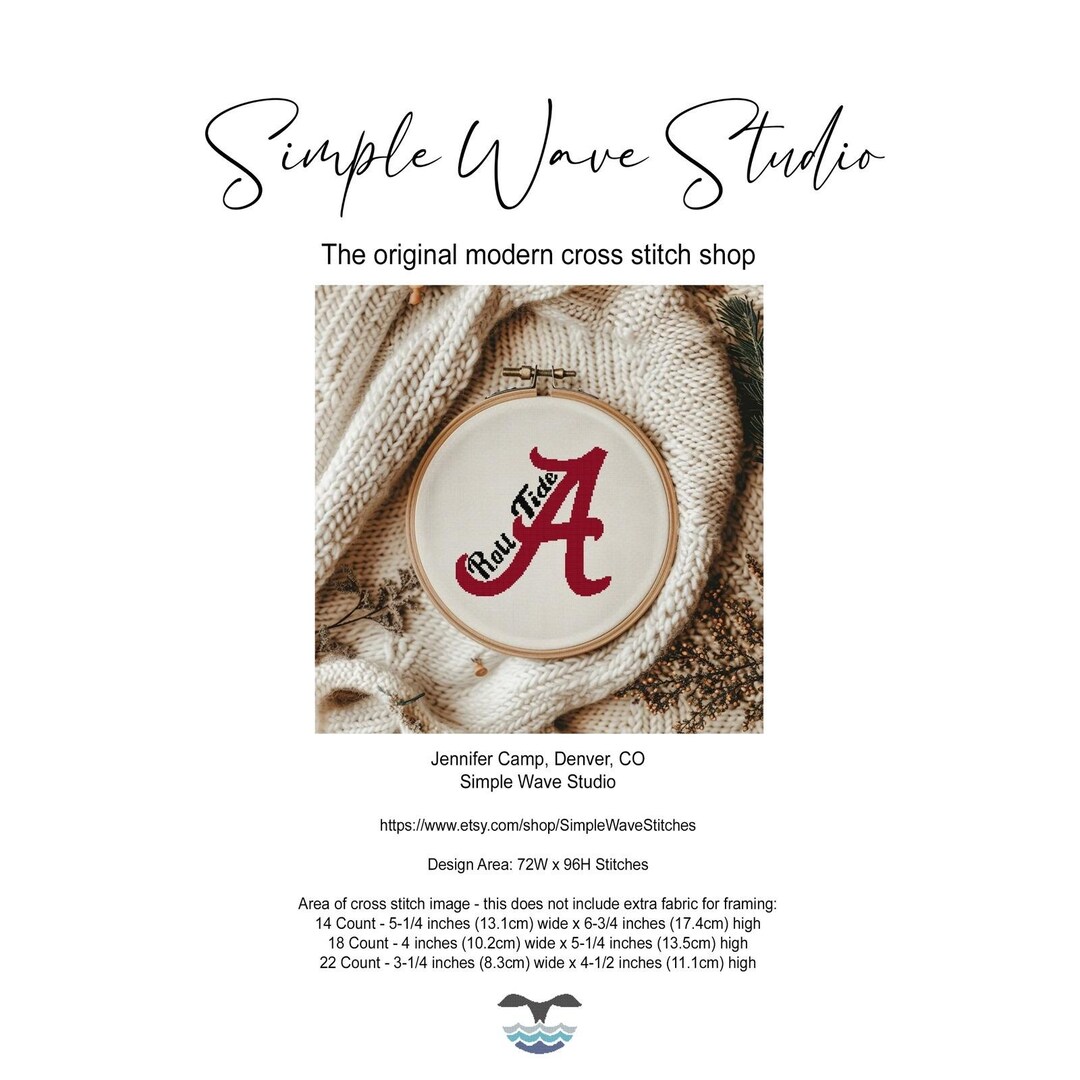 Alabama Roll Tide Football Counted Cross Stitch Pattern Chart - Etsy